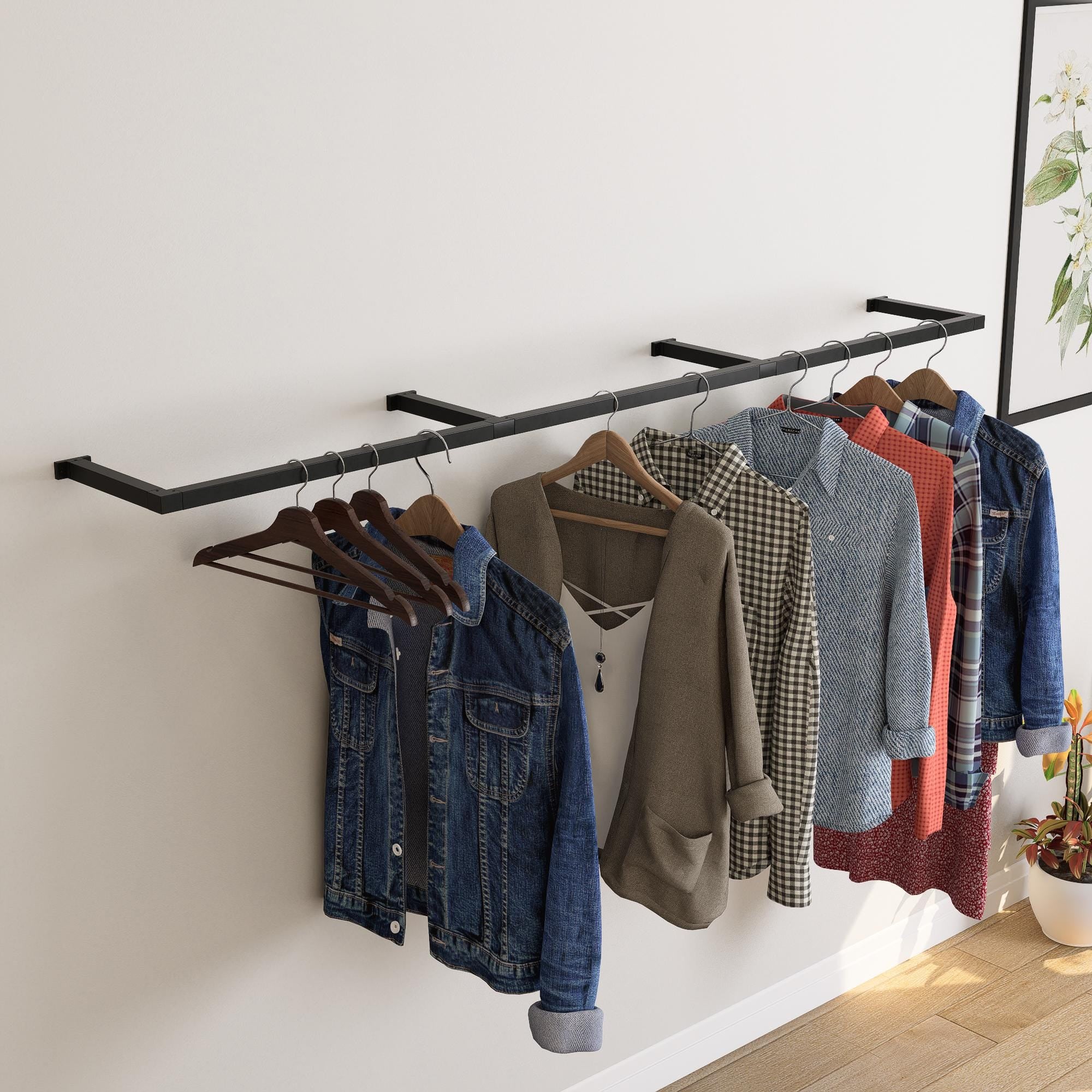 Wall Mounted Clothes Rack Flat Pack | Heavy Duty Square Tube Garment ...
