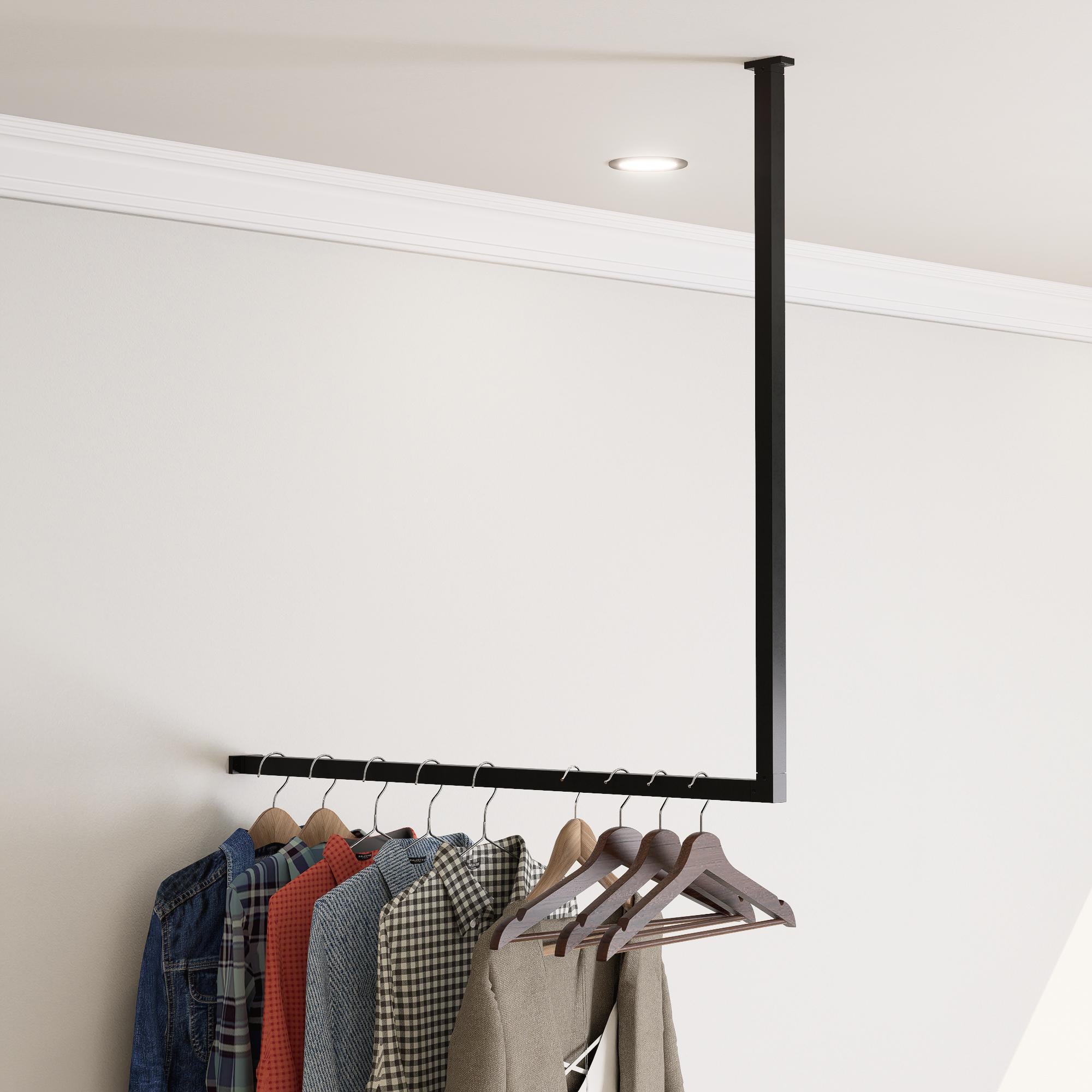 L-Shaped Corner Clothes Rail Wall-Mounted Industrial Hanger Black Stea ...